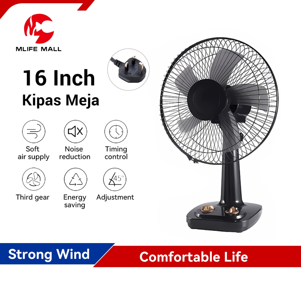 Kipas Meja 16 Inch Malaysia Plug Table Fan 5 Blades kipas Angin Kipas Mini Kipas Angin kuat ...