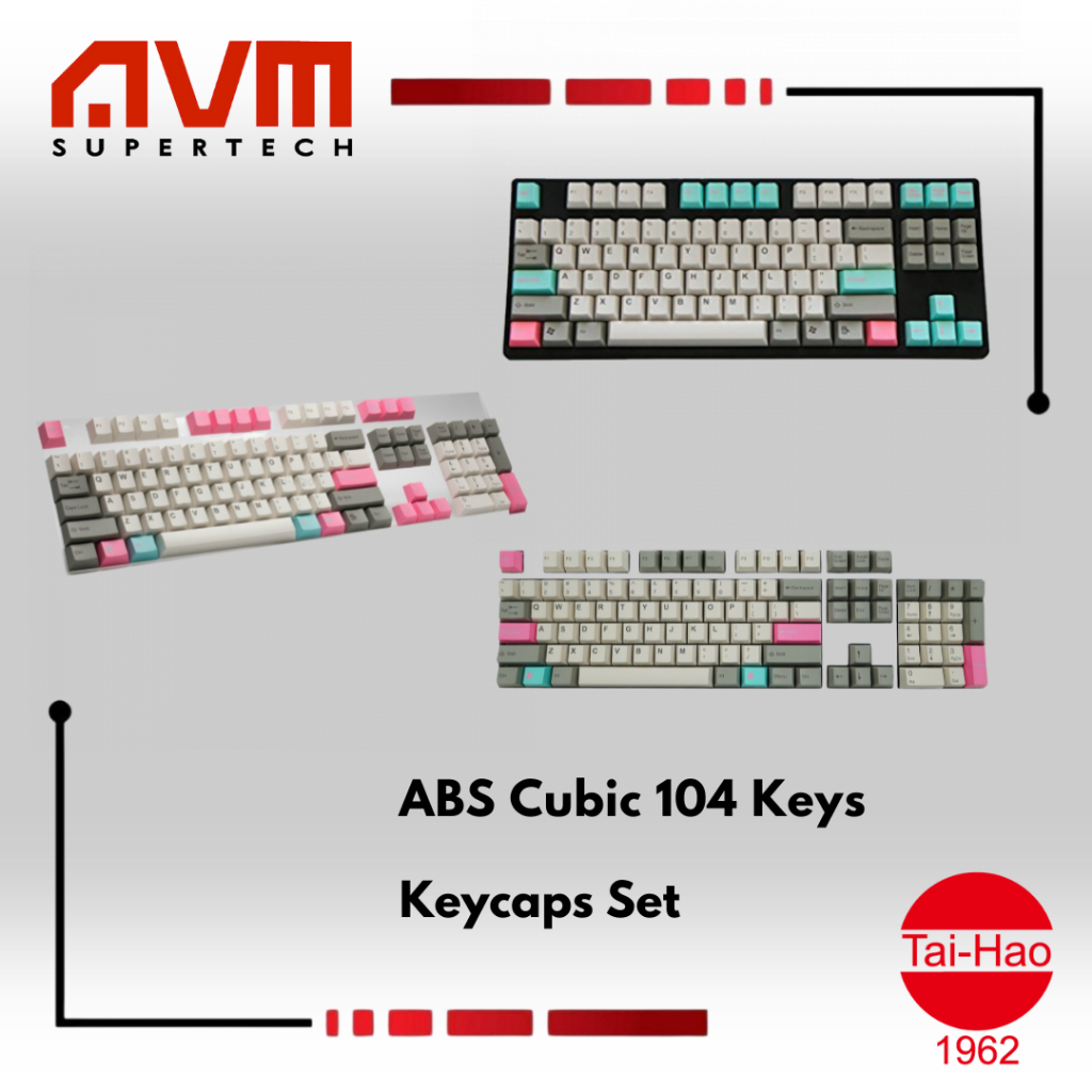 AVM TAI-HAO ABS Cubic 104 Keys Double Shot Keycaps Set - Grey & Pink ...