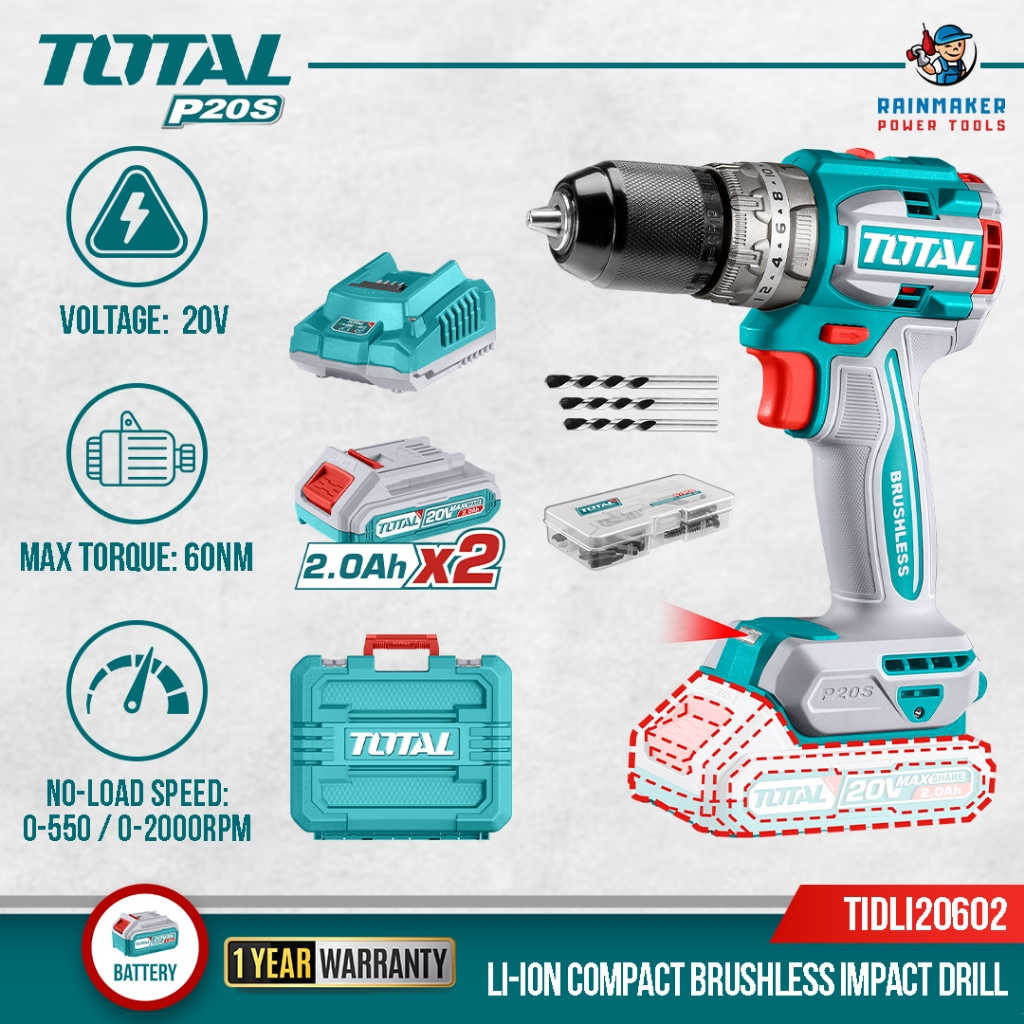 Total lithium-Ion compact brushless impact drill (No-load speed: 0-550/0-2000rpm , Max torque ...
