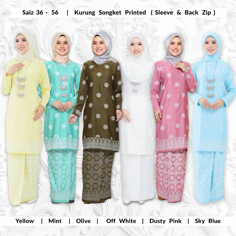 [ 36 - 56 ] Kurung Songket Printed Bunga Tabur . Muslimah Plus Size ...
