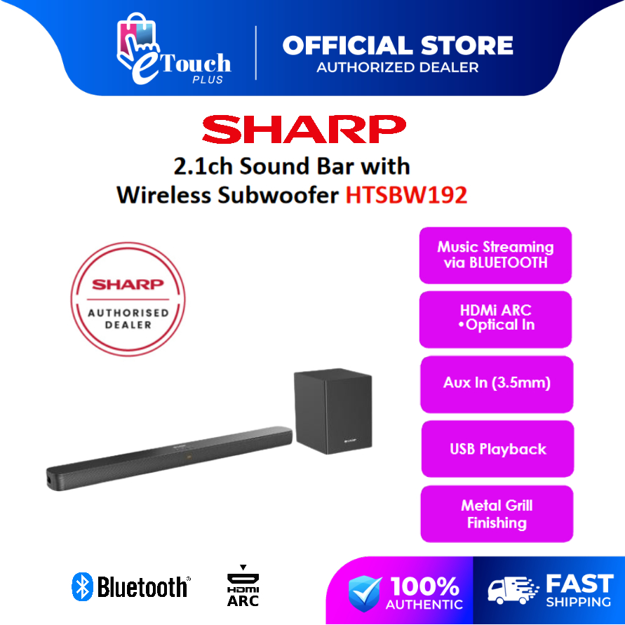 Sharp 210w 2.1ch Sound Bar with Wireless Subwoofer HTSBW192 | Shopee ...