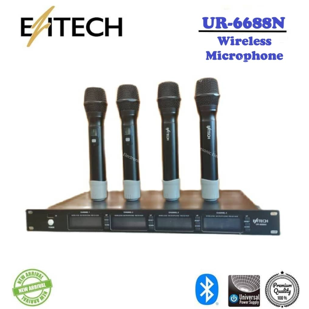 EZITECH UR6688N 4 CHANNEL UHF WIRELESS HANDHELD MICROPHONE | Shopee Malaysia