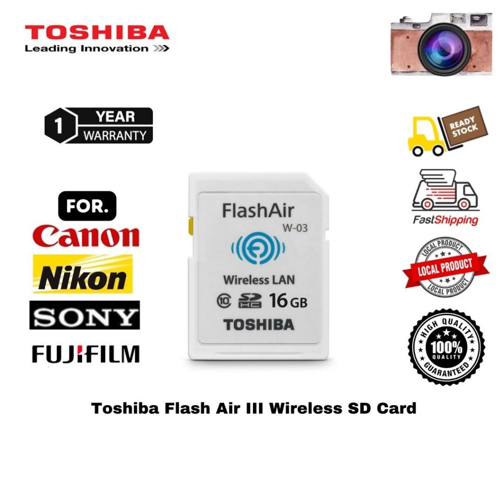 TOSHIBA SDHC card with wireless LAN (FlashAir) Class10 16GB SD-R016GR7AL01 (1 year Warranty ...