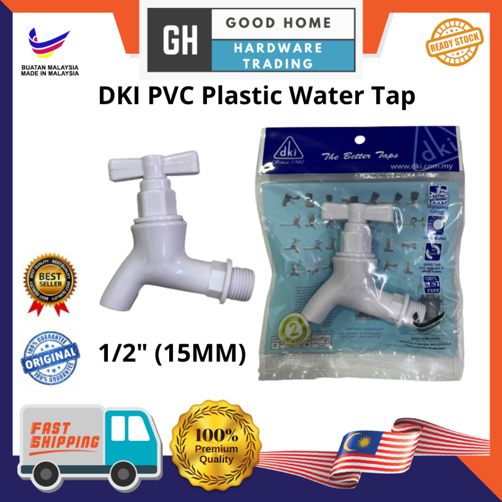 DKI 1/2" (15MM) PVC Plastic Water Tap Bib Tap Kepala Pipe Air | Shopee ...