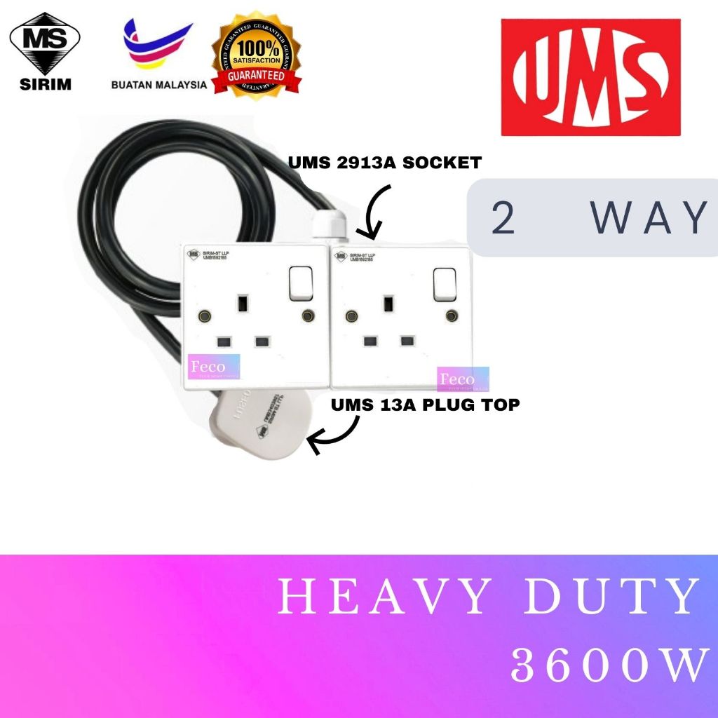 BLACK CABLE Heavy Duty Extension Wire Extension Plug FULL COPPER WIRE 2 ...