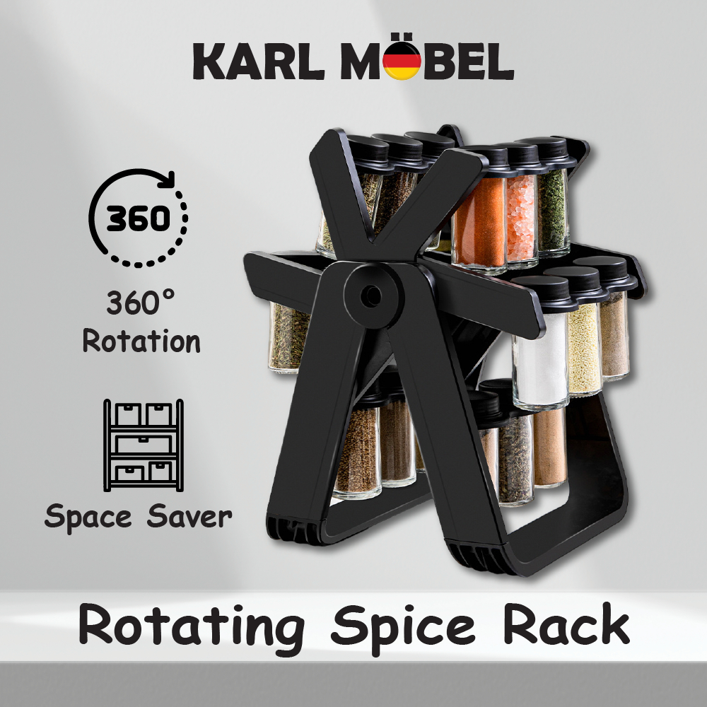 Rotating Spice Tower Rack Glass Bottle Organiser 18 IN 1 Salt Storage ...