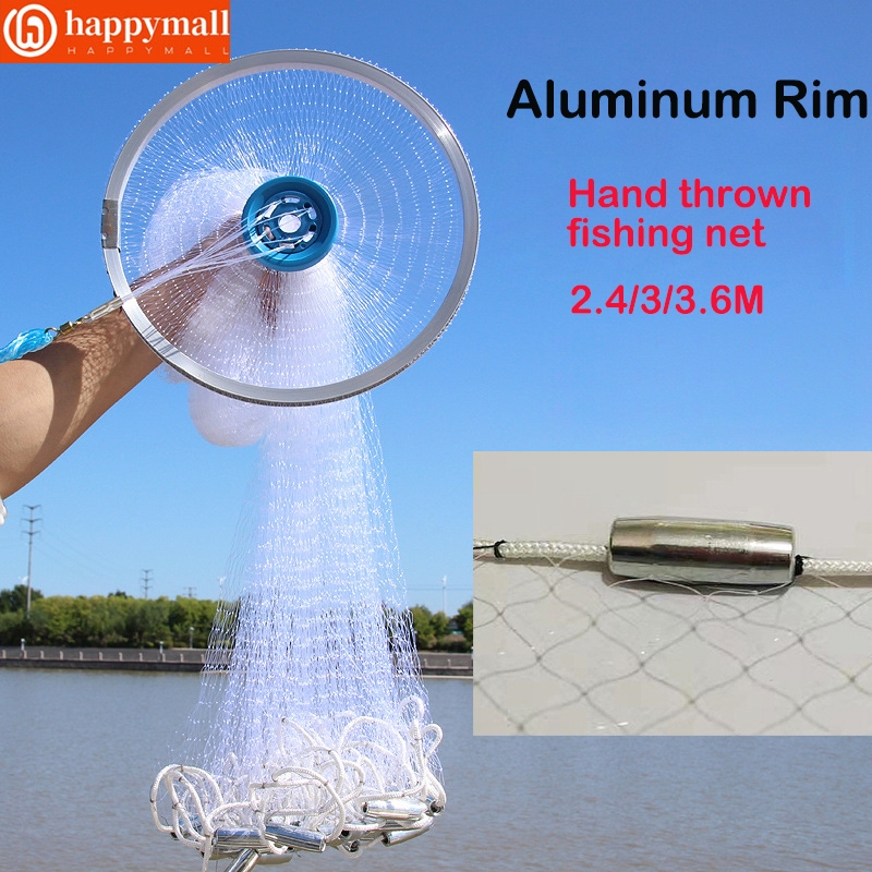 Happymall 2.4/3/3.6M Fishing Net jaring ikan hand casting fish net ...