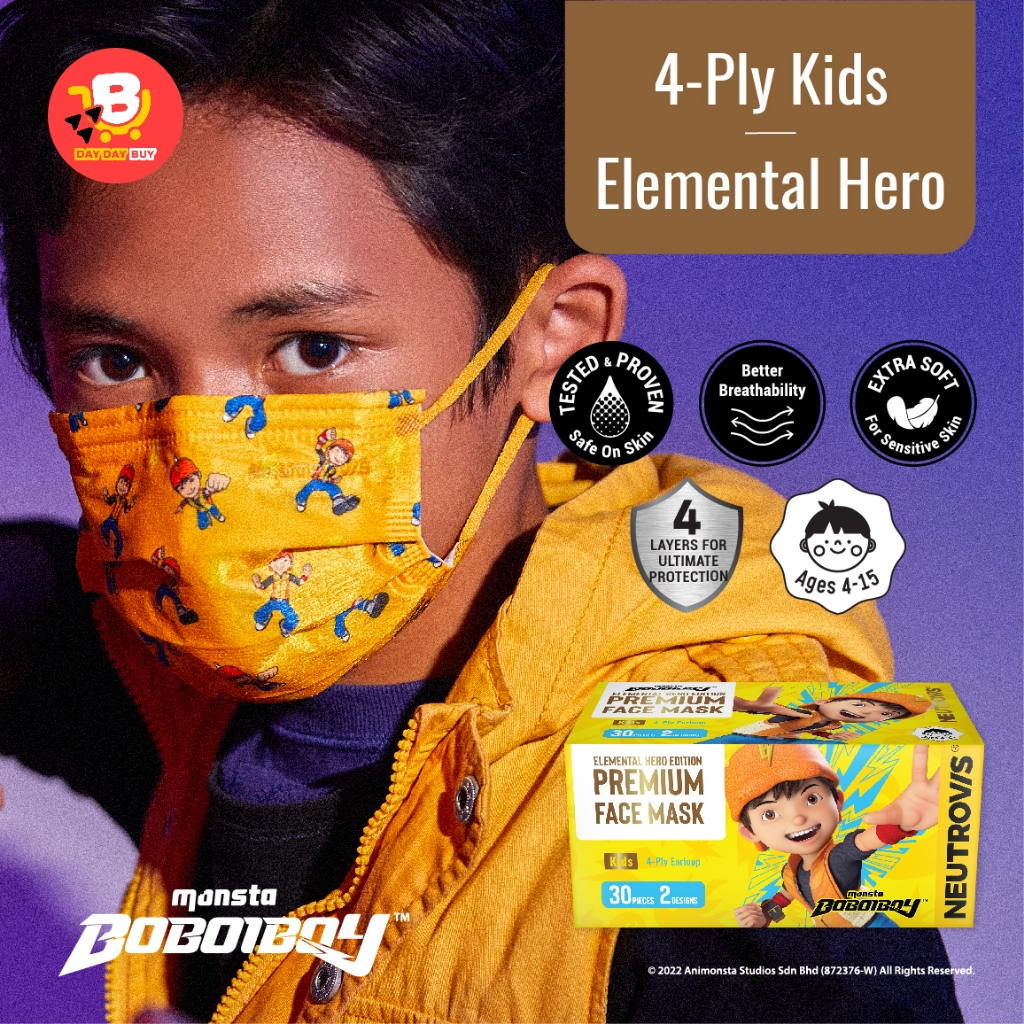 Neutrovis MONSTA BOBOIBOY 4-Ply Premium Kids Face Mask 30s - Elemental ...