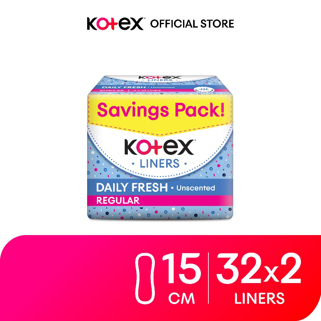 Kotex Panty Liners Regular Unscented (32's x 2 Packs) | Shopee Malaysia