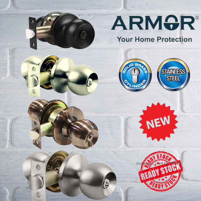 [ARMOR] Stainless Steel Cylindrical Door Knob Lock Set Entrance Lock ...