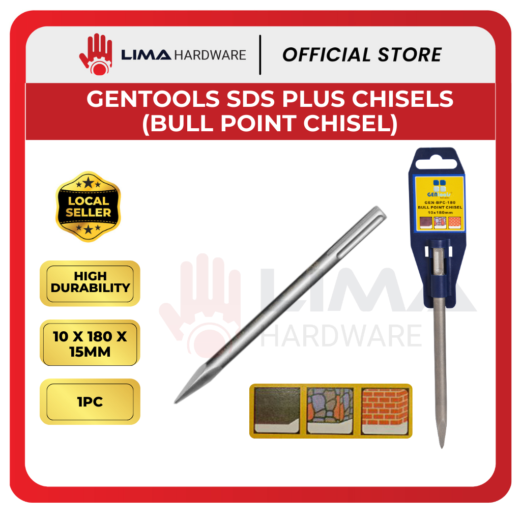 GENTOOLS SDS PLUS Bull Point Chisel, Pahat Bermata, Pemahat 牛角凿子 - 10mmx180mmx15mm | Shopee Malaysia