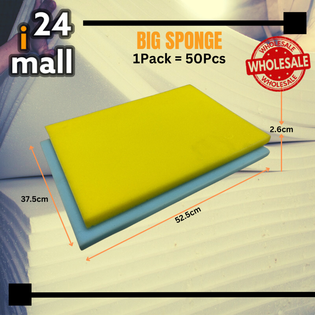 [Wholesales] 50Pcs Big Sponge Yellow / Blue Sponge / Span Besar Kuning ...