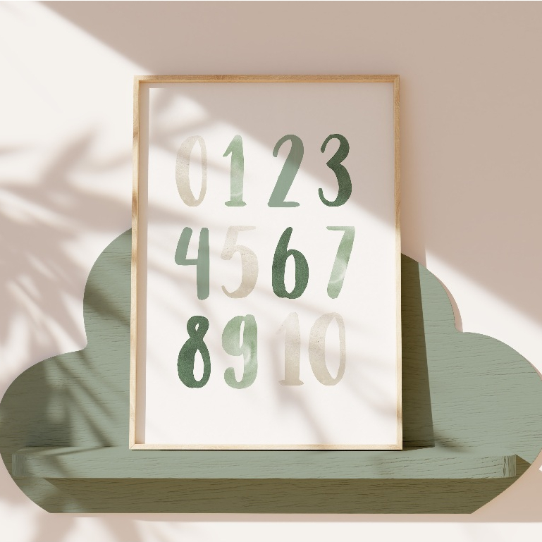 Learning Numbers 0-10 Poster with frame in Sage Green theme (Nursery ...