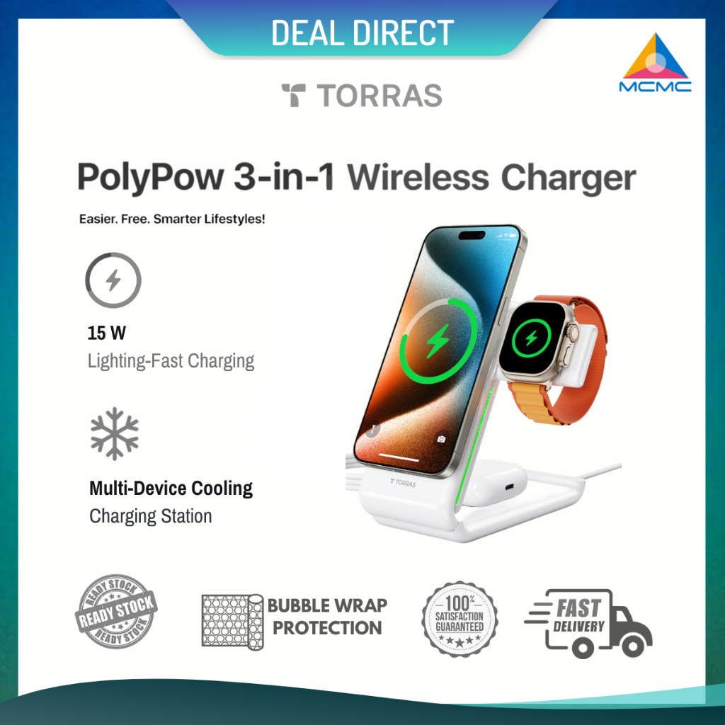 Torras 3 in 1 Charging Station with Charger Stand, Cooling 15W Max Fast ...