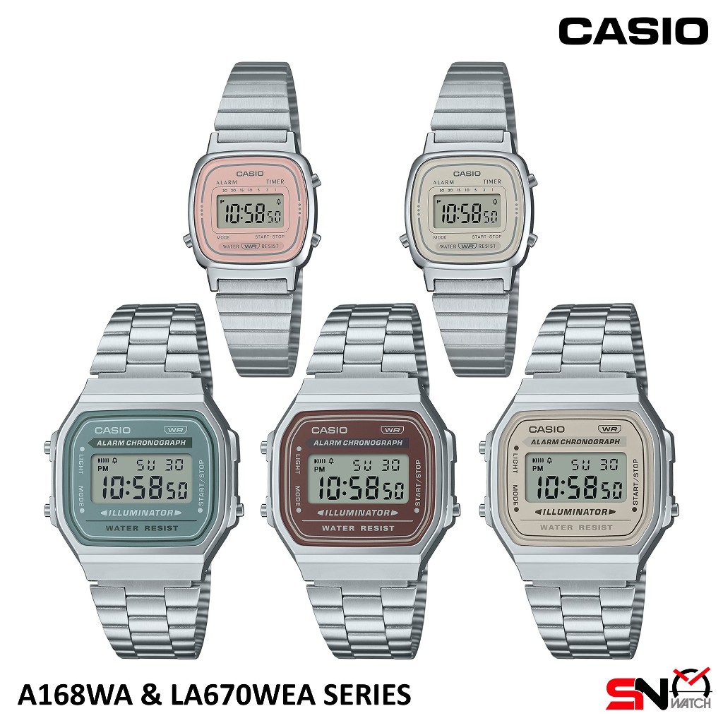 Casio Vintage A168WA LA670WEA Silver Stainless Steel Band Digital Men Watch / Digital Women ...