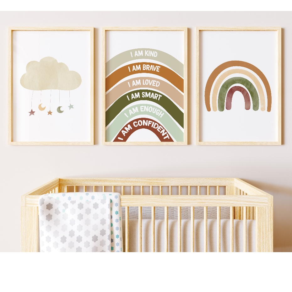 Set of 3 Poster dengan Frame Rustic Boho theme (Nursery Series) saiz A3 ...