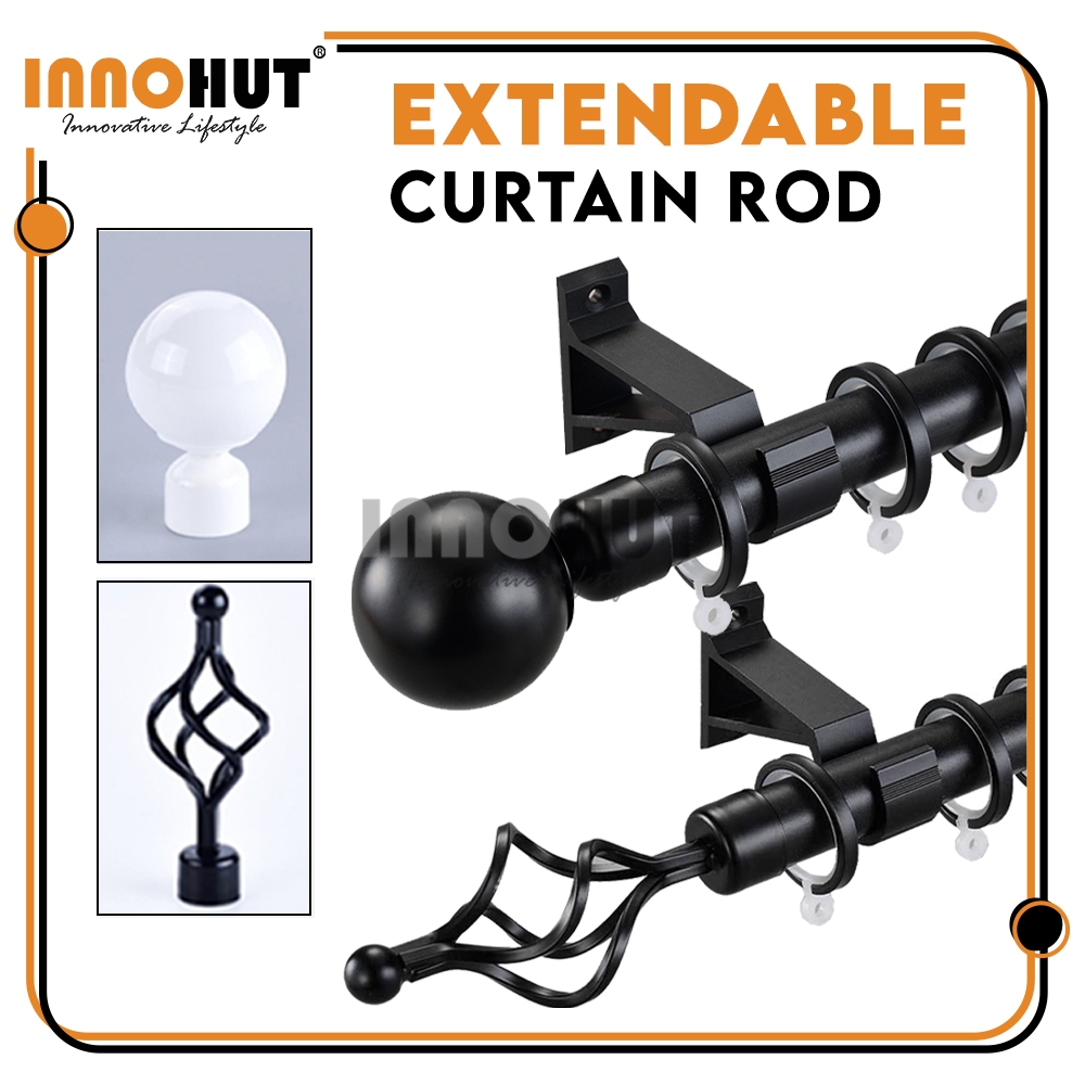 [FULL SET | EXTENDABLE SINGLE ROD] Extendable Curtain Rod With End Cap ...