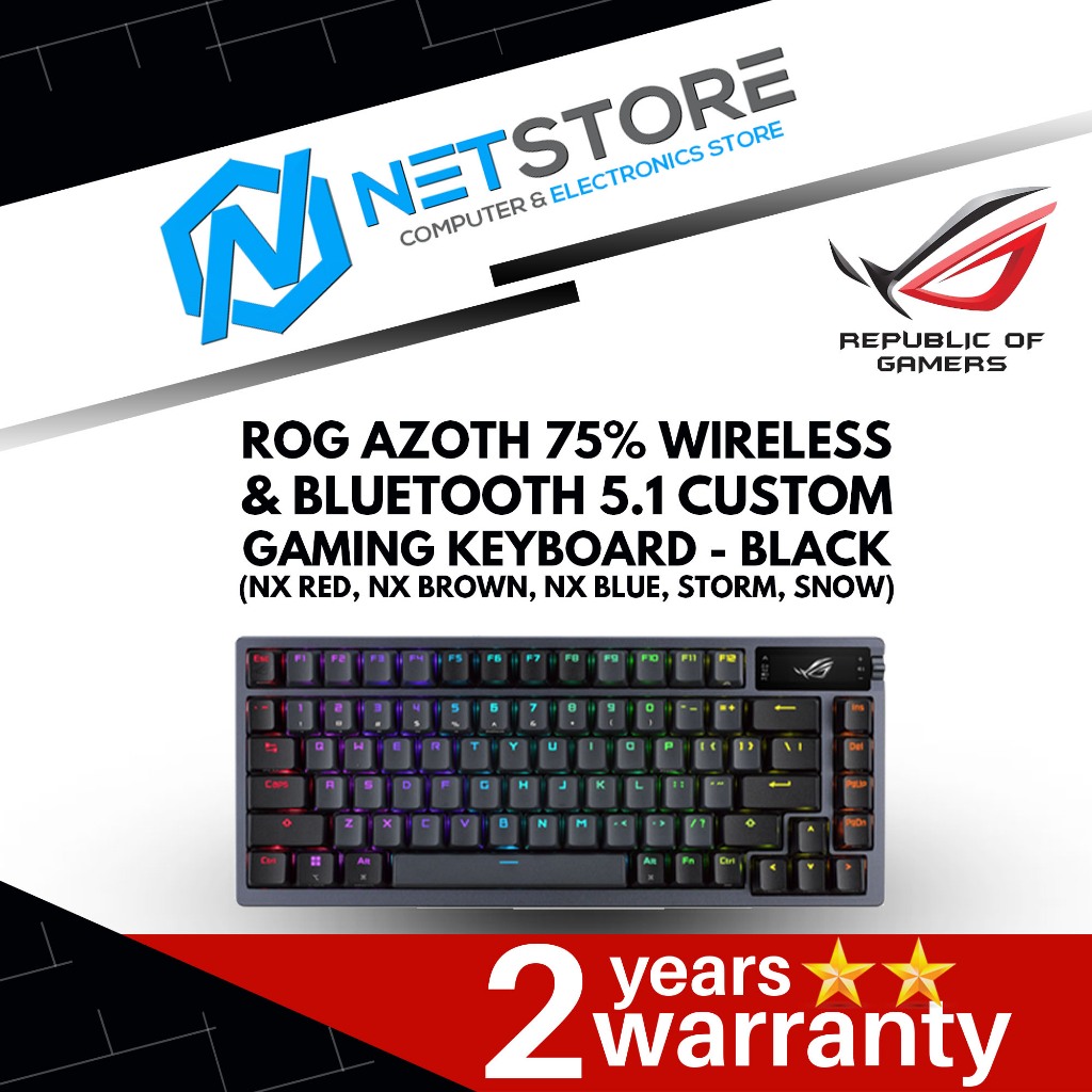 ASUS ROG AZOTH 75% WIRELESS & BLUETOOTH 5.1 CUSTOM GAMING KEYBOARD ...