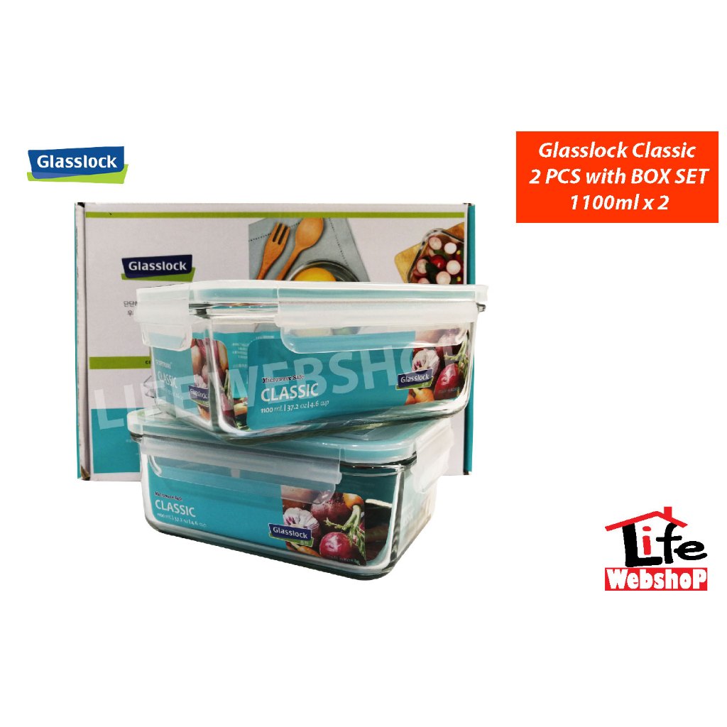 GLASSLOCK CLASSIC FOOD CONTAINER 1100ML X 2 UNITS WITH BOX | Shopee ...