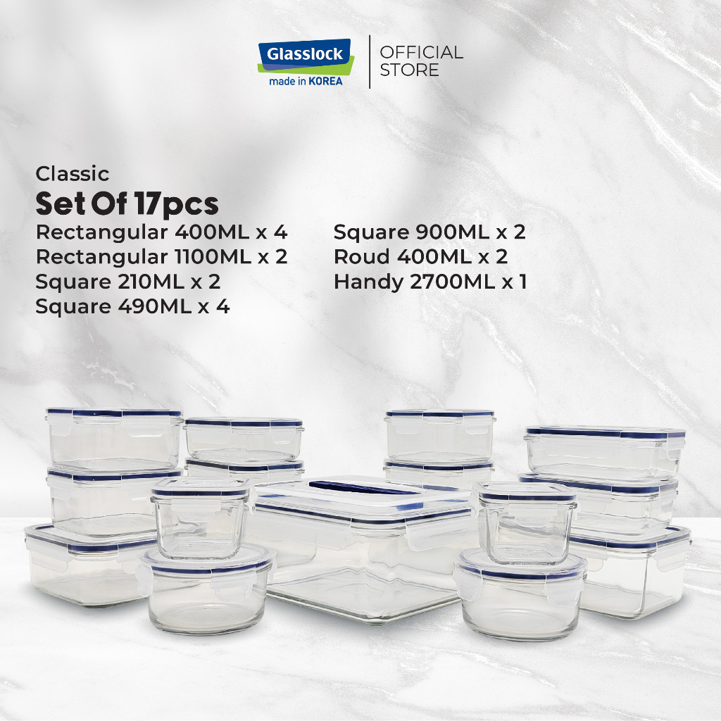 Glasslock Airtight Microwave Safe Food Container Set - Rectangle ...