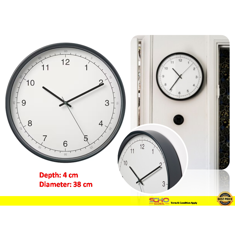 IKEA-TAGGAD Wall clock, white/grey, 38 cm | Shopee Malaysia