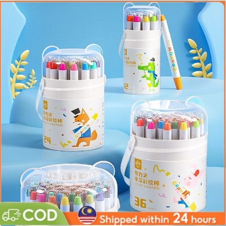 （Ship in MY）48PCS Silky crayon for kids non toxic washable cute ...