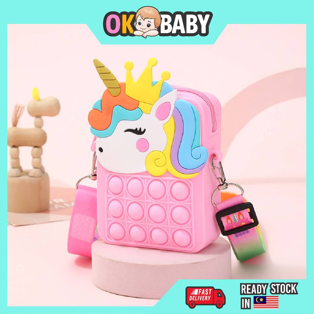 Kids Push Pop Unicorn Bag 🍭 Baby Girls Toys 🍭 Viral Purse Beg Mainan ...