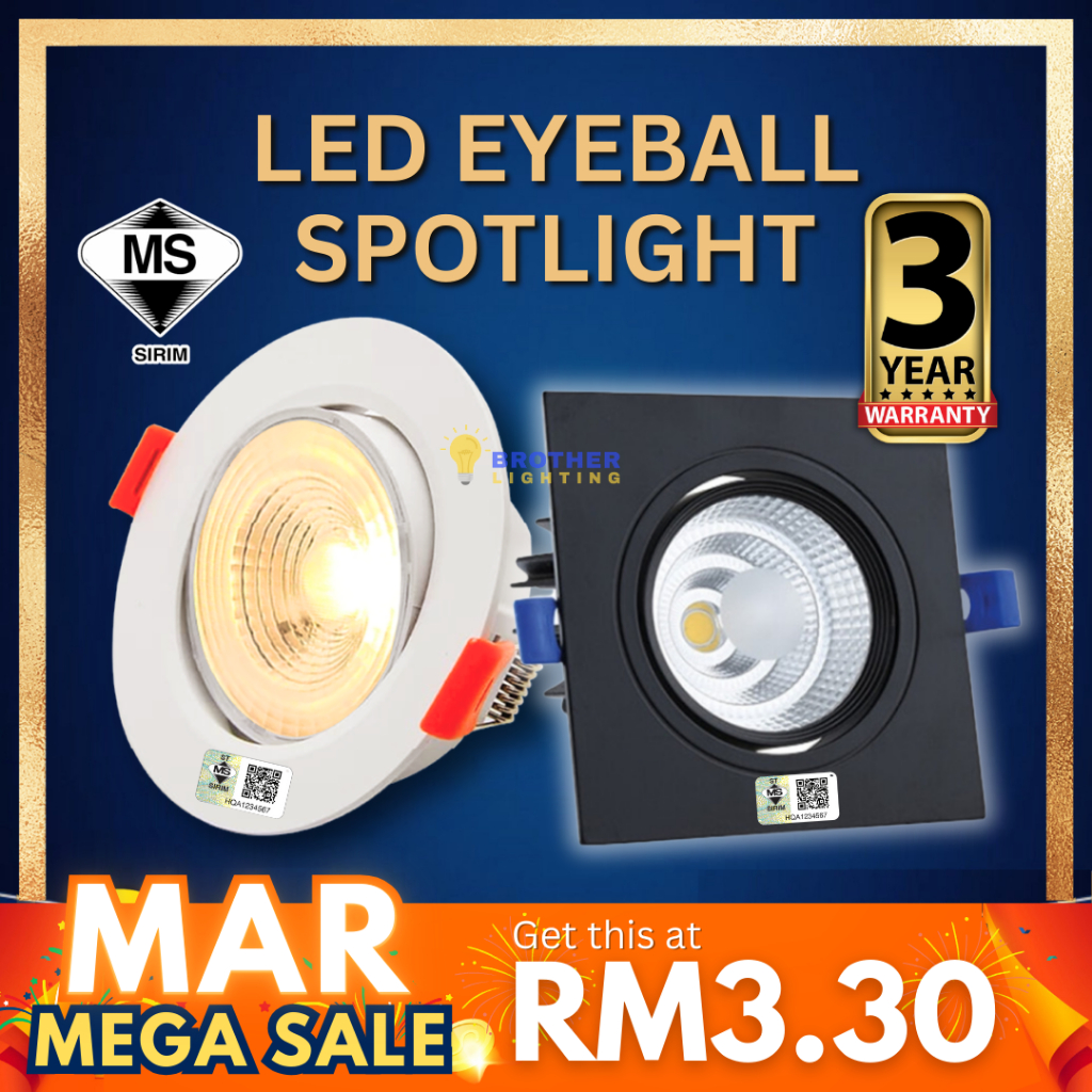 [SIRIM] LED Eyeball 3W 5W 7W Recessed Spotlight Downlight Home Lighting ...