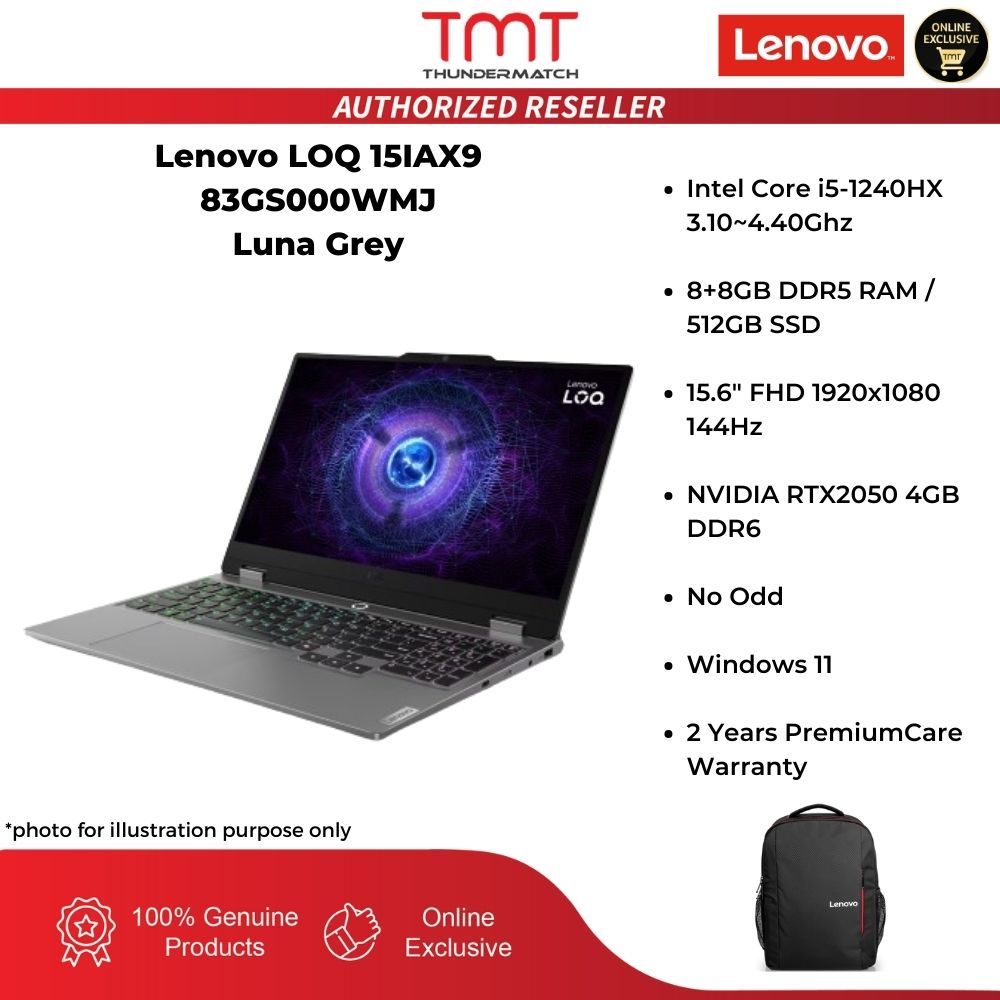 Lenovo LOQ 15IAX9 83GS000WMJ Laptop | i5-1240HX | 16GB RAM 512GB SSD ...