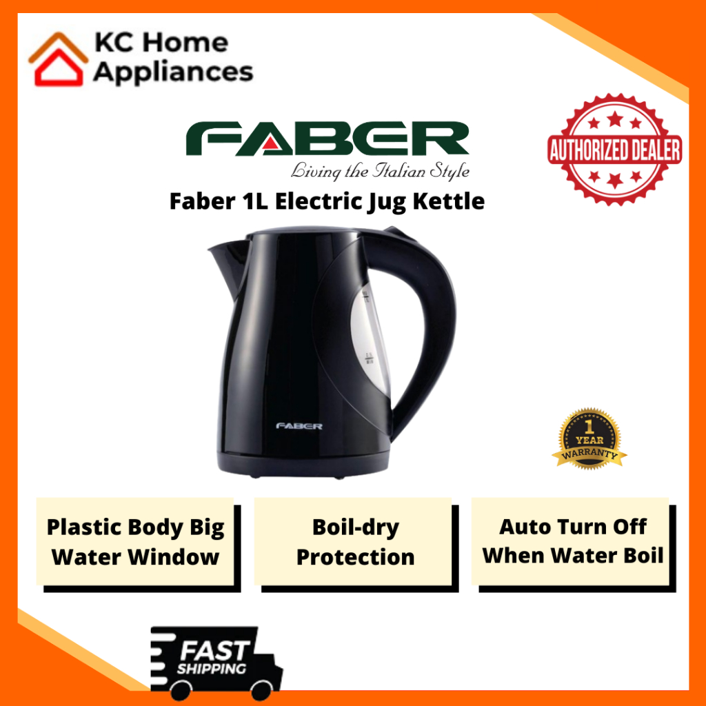 Faber 1.0L Kettle | 1200W | Big Water Window | Auto Turn Off | Boil-Dry ...