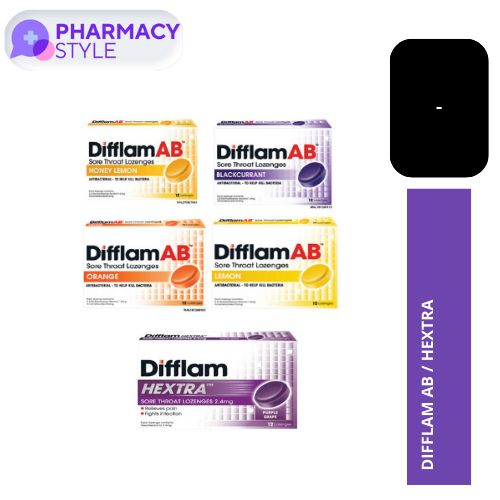 DIFFLAM AB LOZENGES BLACKCURRANT/ORANGE/LEMON/HONEY LEMON/HEXTRA ...