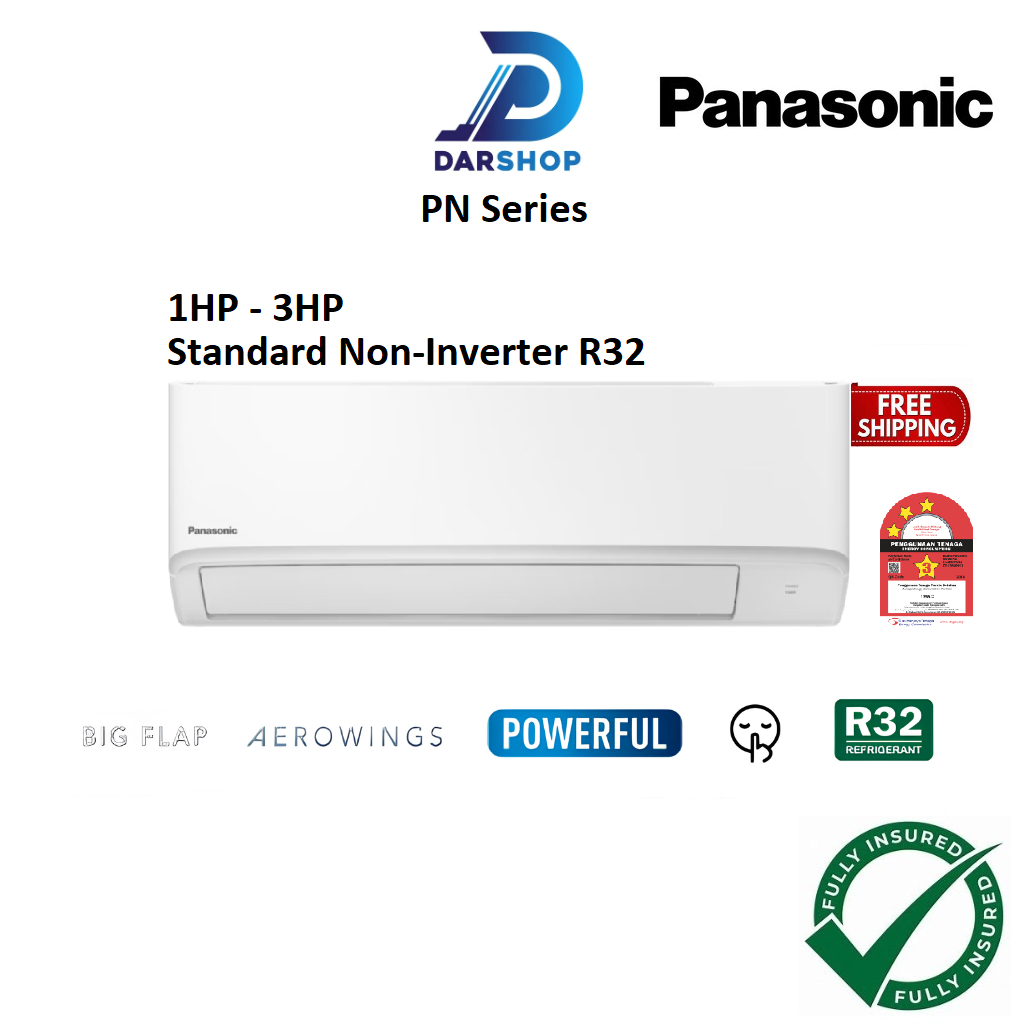 Panasonic Aircond Non Inverter PN Series R32 Air Conditioner 1HP 1.5HP ...