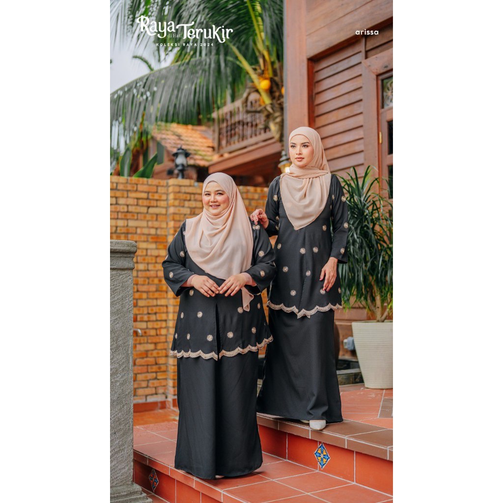 Baju Kurung Sulam Bunga Black Hitam Saiz S-6XL Plus Size Ready Stock ...