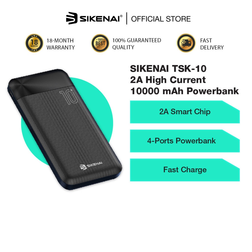 SIKENAI TSK-10 2A High Current 10000mAh Built-in Smart Chip Brushed ...