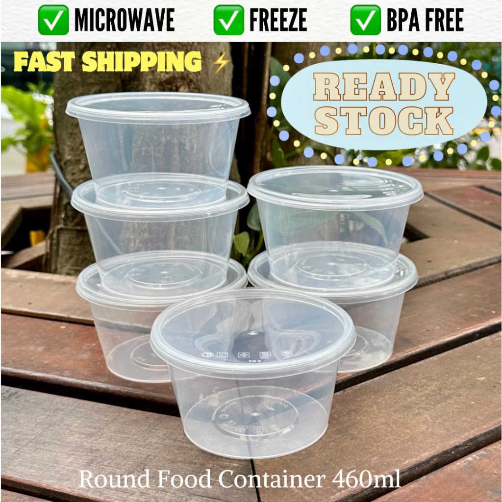Round Container with Lid 460ml Disposable Plastic Food Box Bekas ...