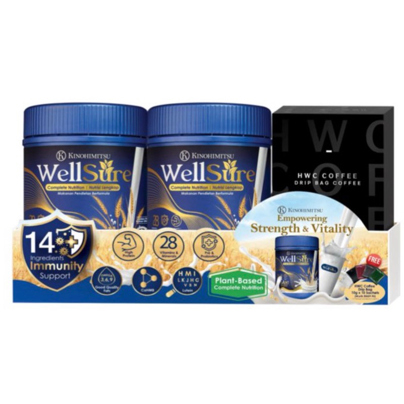 Kinohimitsu Wellsure Plant Based Nutrition (850g x 2’s) Foc HWC Coffee ...