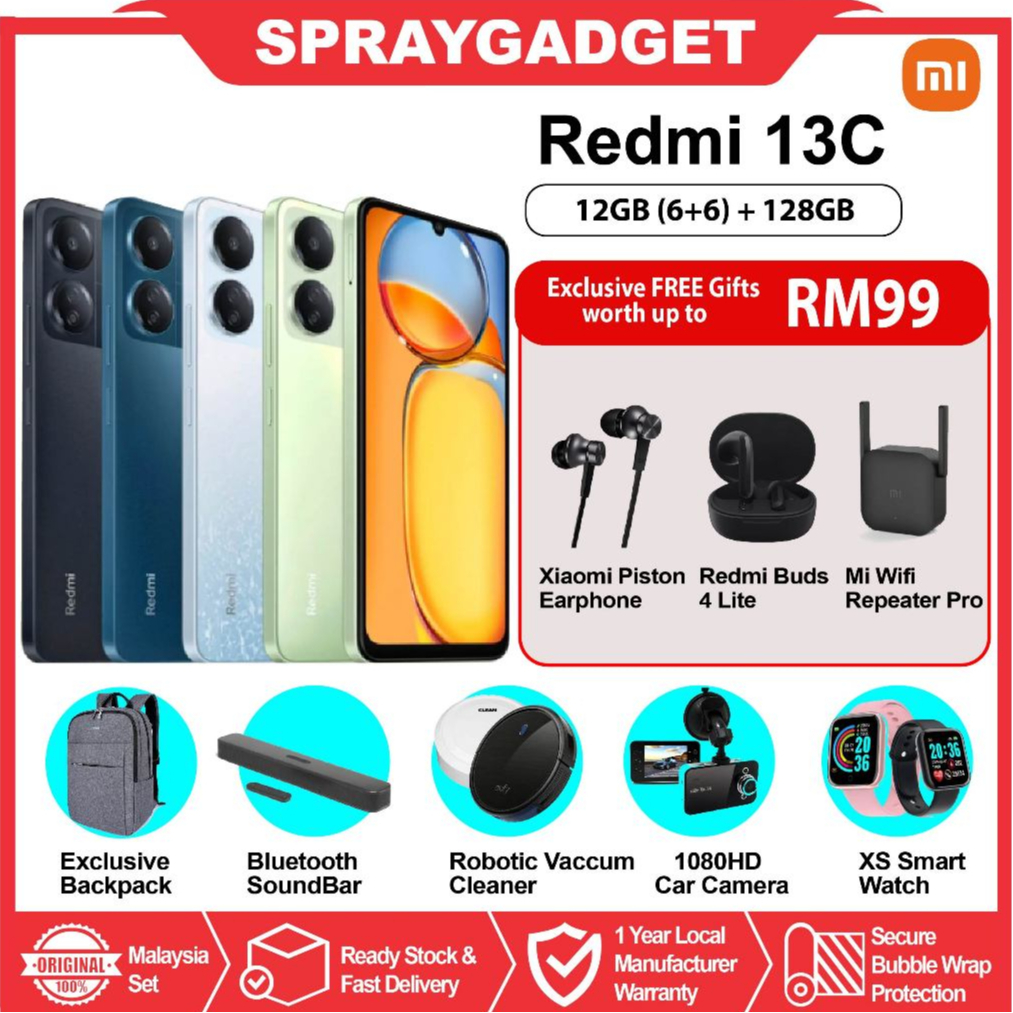 Redmi 13C 12GB* RAM (6+6GB Extended RAM) + 128GB ROM, 18W Fast Charge🎁 ...
