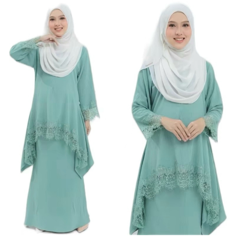 Baju Kurung Aliah with lace Baju Raya (2024) Italian Cey Ironless ...