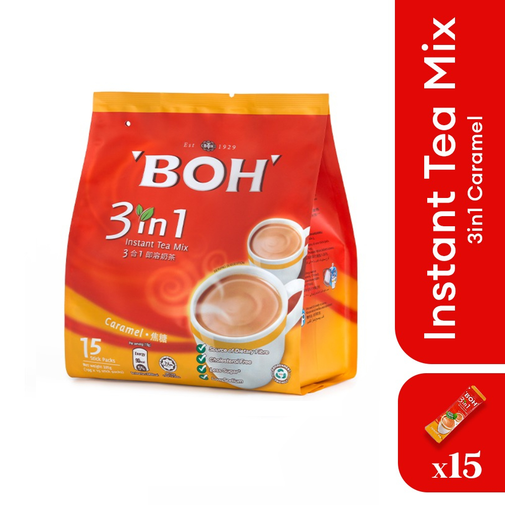 BOH 3 in 1 Caramel Less Sugar Instant Tea Mix 19g x 15 Sachets | Shopee ...