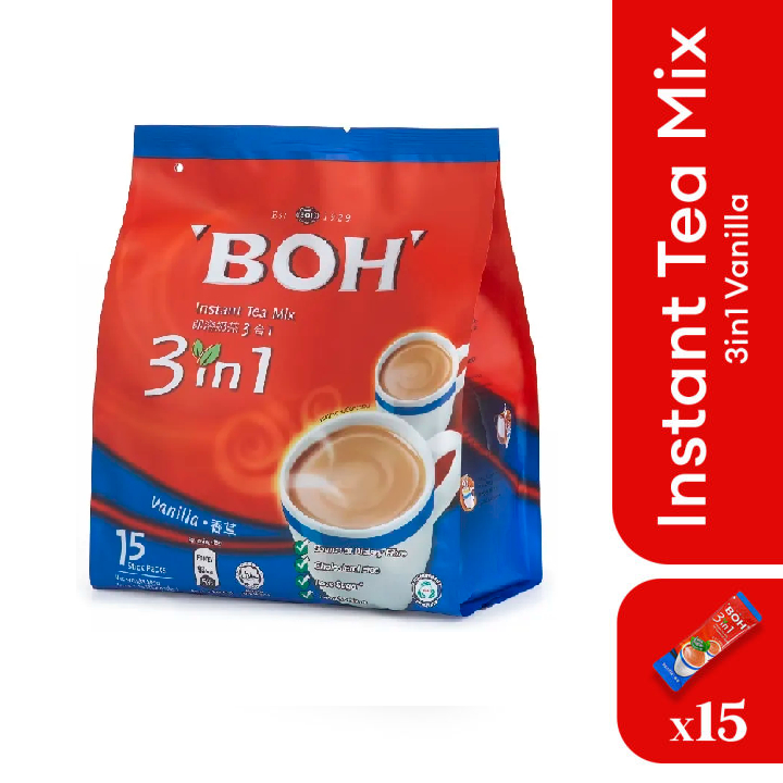 BOH 3 in 1 Vanilla Less Sugar Instant Tea Mix 19g x 15 Sachets | Shopee ...