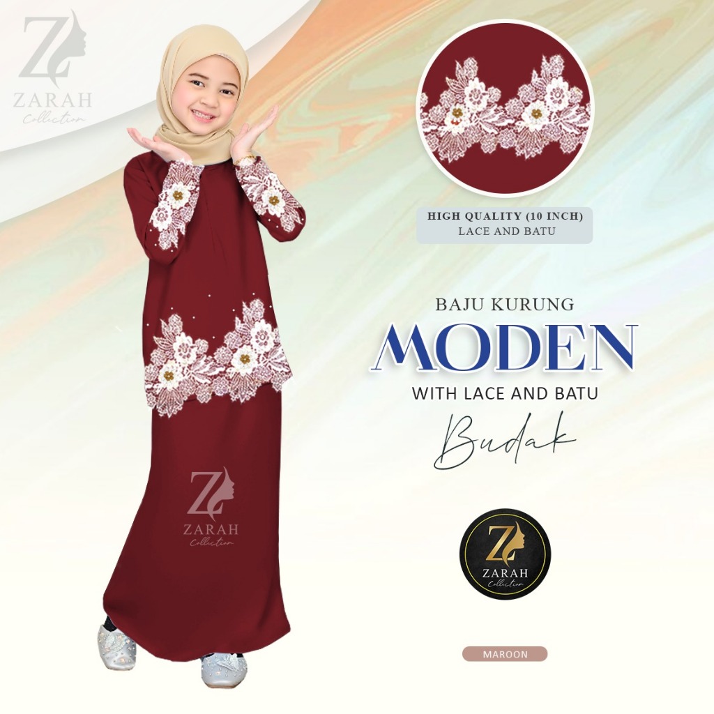 Raya 2024 Baju Kurung Budak With Front Embroidery Flower Design New ...
