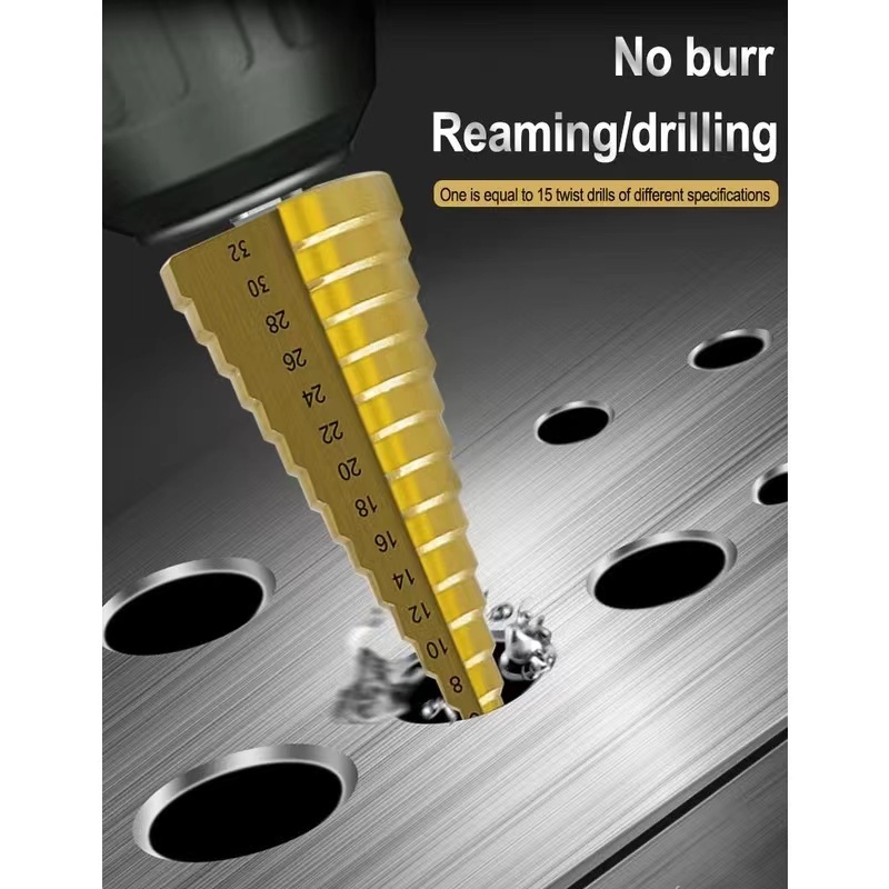 6542# Triangular shank gold color spiral fluted step drill 4-12, 4-20, 4-32mm | Shopee Malaysia