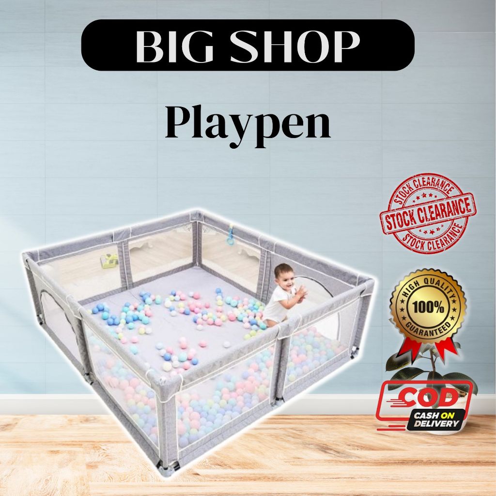 (𝐁𝐈𝐆 𝐒𝐇𝐎𝐏) Baby Kids Playpen (GREY) Safety Play Fence Activity Guard ...