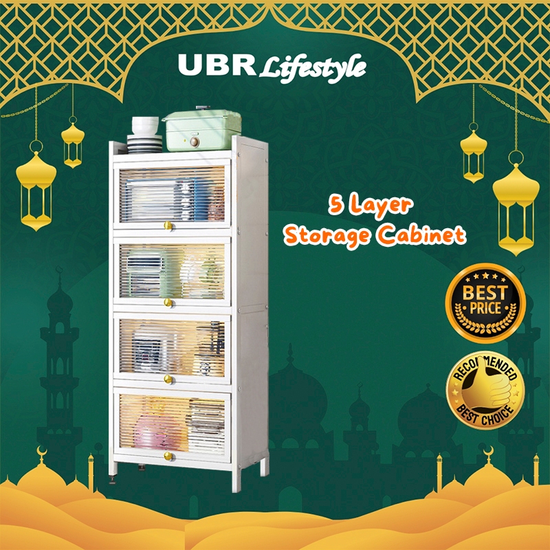 5 Layer Storage Cabinet with Doors Rak Bertutup Viral Aesthetic Kitchen ...