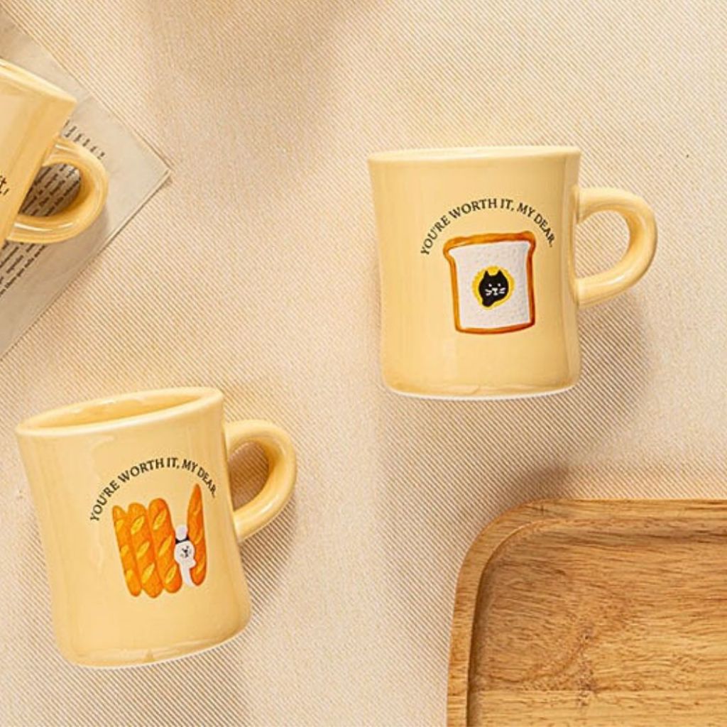 300ML Cat Kitten Ceramic Cup Breakfast Morning Mug Yellow Tableware ...