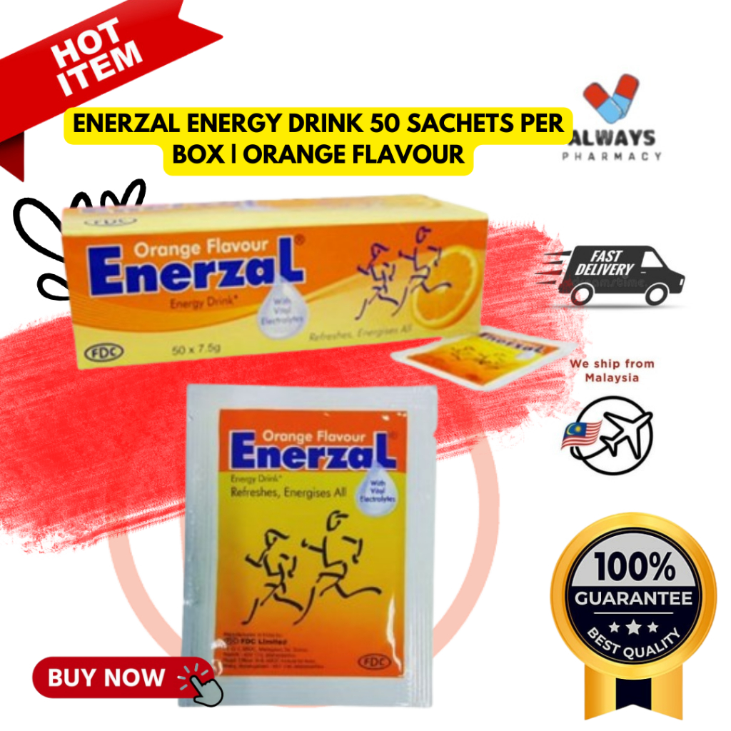 1 BOX - ENERZAL ENERGY DRINK 50 SACHETS PER BOX | ORANGE FLAVOUR - 1 ...