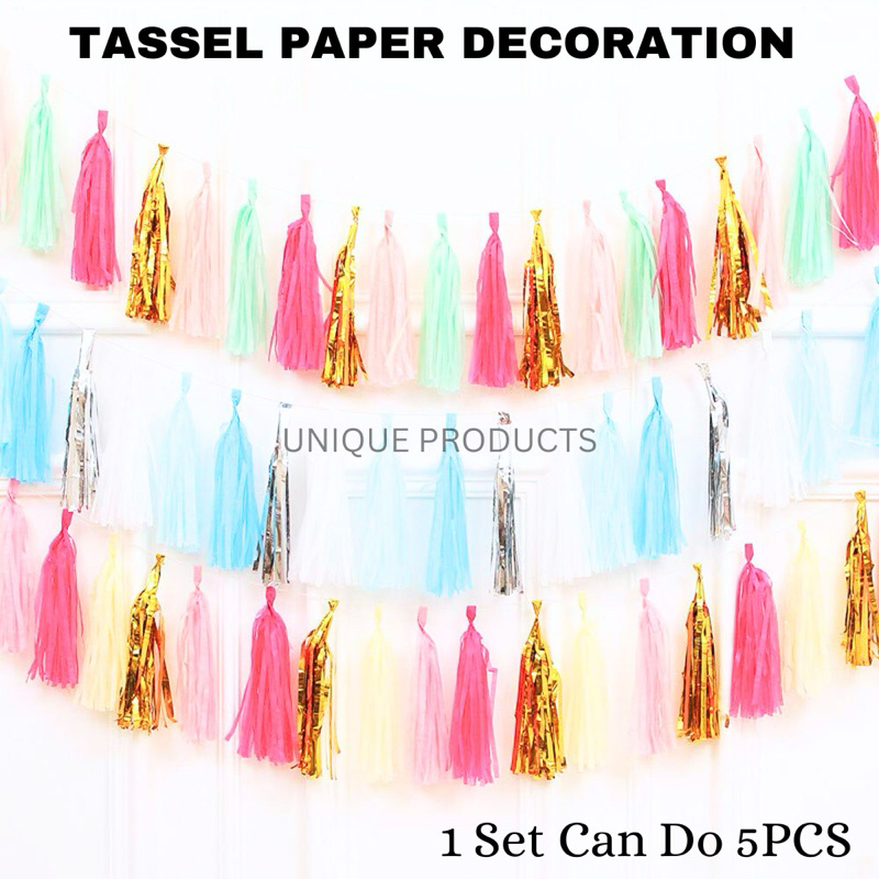 5pcs/pack Tassel Wall Paper Birthday Raya Party Open House Art Paper ...