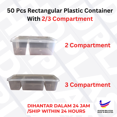 50 Pcs Rectangular Plastic Container With 2/3 Compartment | Shopee Malaysia