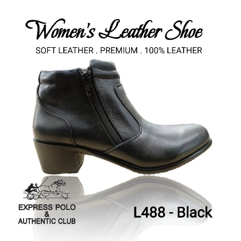 Women's Genuine Leather High Cut Shoe 2 inchi Heel Kasut Potong Wanita ...