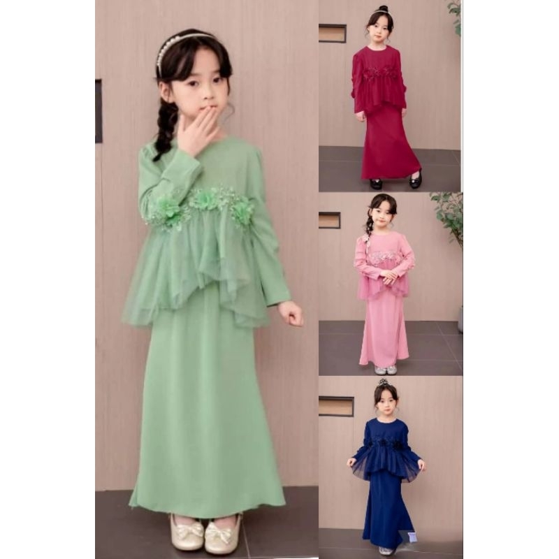 Baju Kurung Bunga Budak Perempuan 1-12 Years Baju Raya Budak Perempuan ...